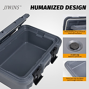 Jiwins Insulated Food Pan Carrier, Top Loader Pan Carrier, Stackable, for Restaurant Canteen, Gray, Suitable for 6" Deep Pans