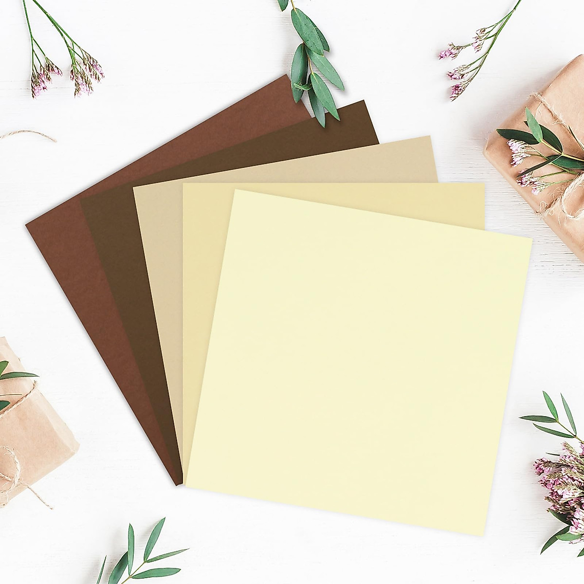 Whaline 50 Sheets 12 x 12 Inch Assorted Brown Colored Card Stock Paper 5 Earth Tones Colors Solid Core Scrapbook Paper for DIY Boho Arts Crafts Making Supplies, 65lb