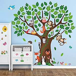 DECOWALL SG-2211 Giant Tree Wall Stickers Decals Kids Room Nursery Peel and Stick Removable Bedroom Living Monkey Bird décor