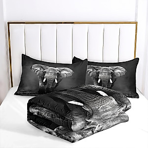 CCoutueChen Elephant Comforter Set King Size Black Elephants Bedding Set Bohemian Animal Bedding Sets Exotic Animals Comforters Ultra Soft Down Alternative Comforter Sets for Boys Teens Kids
