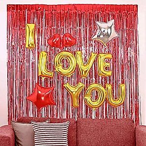 2 Pcs 3.2ft x 8.2ft Shiny Red Metallic Tinsel Foil Fringe Curtains Photo Booth Backdrop for Birthday Wedding Holiday Celebration Bachelorette Party Decorations (Red)