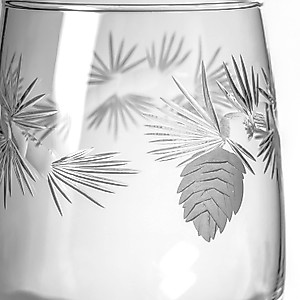 Rolf Glass Icy Pine Stemless Wine Tumbler 17 ounce - Stemless Wine Glasses – Lead-Free Glass - Etched Tumbler Glasses – Proudly Made in the USA (Set of 4)