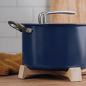 Nontoxic, nonstick BPA-free Risa kitchen stock pot with lid and pot holders for gas, electric, & induction stove by Eva Longoria - Deep Blue