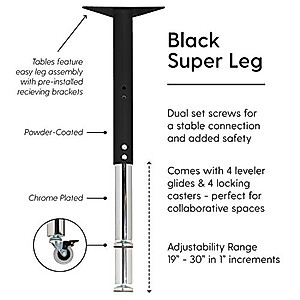 Factory Direct Partners 10091-GYBL Mobile Flower Activity School and Office Table (60"), Super Legs with Glides and Casters, Adjustable Height 19-30" - Gray Top and Black Edge