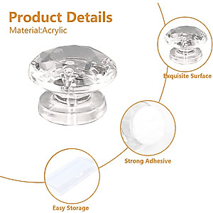MOROBOR Mini Acrylic Pull Knobs, 24pcs Diamond-Shaped Self Stick Knobs No Drilling Clear Acrylic Self Adhesive Knobs for Mirror Closet Box Gift Case and Other Small Furniture