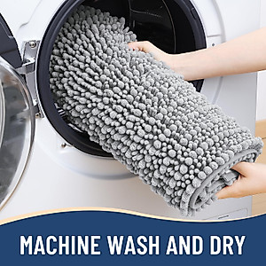 Arotive Luxury Chenille Bathroom Rug Mat, Extra Soft Thick Absorbent Shaggy Bath Rugs, Non-Slip Machine Wash Dry Plush Bath Mats for Bathroom, Shower, and Tub (16''x24'', Light Grey)