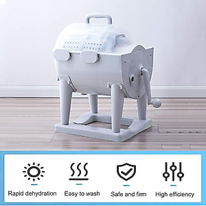 LAOLI Manual Portable Turbo Washing Machine Spin Dryer, Hand Cranked Turbine Washer Non-Electric Travel Laundry Washer Spin Dryer Combo for Camping Apartments Dorms RV Business Trip (White)
