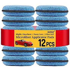Sukh 12 Pack Microfiber Foam Car Wax Applicator Pad - Foam Applicator Pads Detailing Round 4.72 inch Polishing Sponges for Car Wax Applicator Pad Round Blue