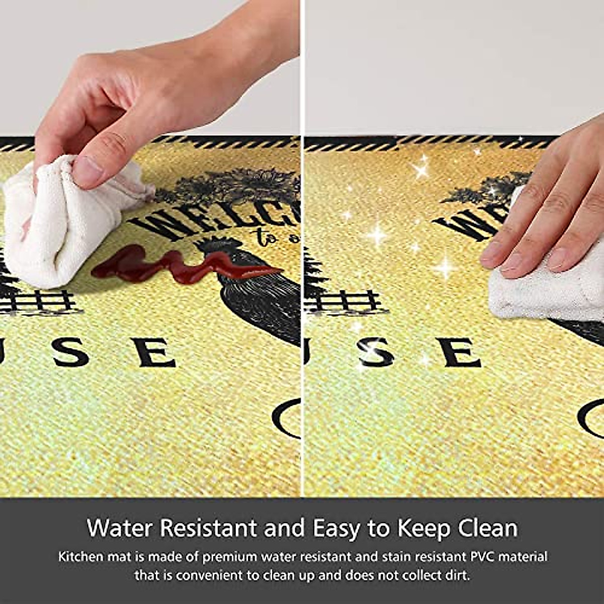 Kitchen Mat Set of 2 Farmhouse Anti Fatigue Floor Mat,Rooster Buffalo Plaid Sunflowers Kitchen Rug Sets PVC Leather Waterproof & Non-Slip Comfort Standing Mats for Kitchen,Sink,Office,Laundry