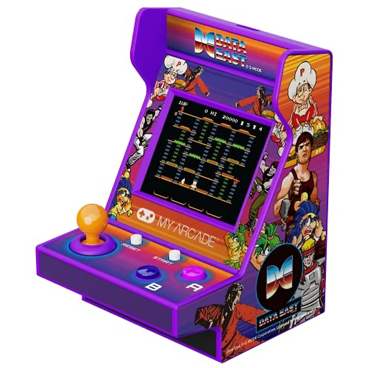 MY ARCADE Data East Hits Pico Player - Game for Kids and Adults, 3.75" Fully Playable Portable Tiny Arcade Machine with 108 Retro Games, 2" Screen Color Display, Battery Powered, Purple, Small