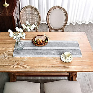Farmhouse Braided Striped Table Runner Rustic Embroidery Coffee Table Runners for Decorations Weddings Holiday Grey 13x36inch