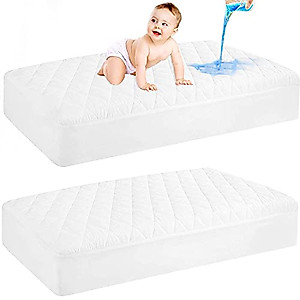 GRT 2 Pack Waterproof Crib Mattress Protector, Quilted Baby Mattress Cover Fitted Deep Pocket from 4" up to 9", Extra Soft Breathable & Noiseless Toddler Mattress Pad 52"x28", White