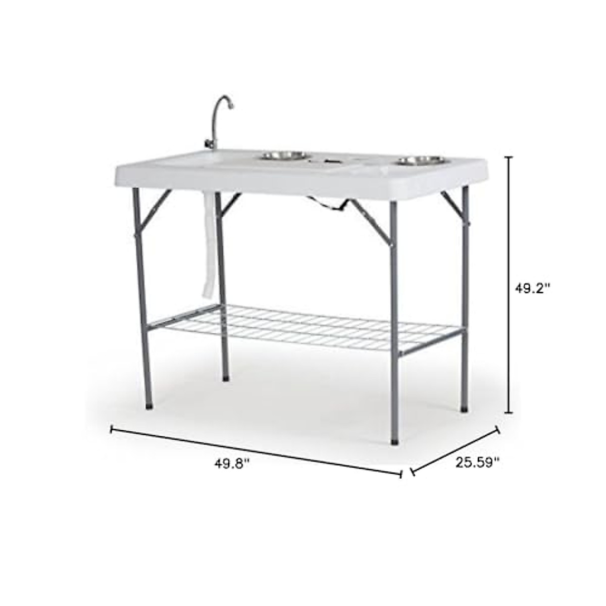 Old Cedar Outfitters Deluxe Fish Fillet Table, or Portable Folding Camping Kitchen with Cutting Board, Bowls, Knife, Odor Bar, Sink, Drain and More! 49.8" x 25.6" x 37.2", White,Camp