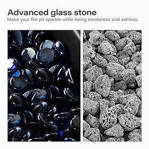 LAUSAINT HOME 43" Outdoor Fire Pit Table, 50,000 BTU Auto-Ignition Propane Gas Firepits with Glass Wind Guard, Fire Glass and Lid for Outside Patio