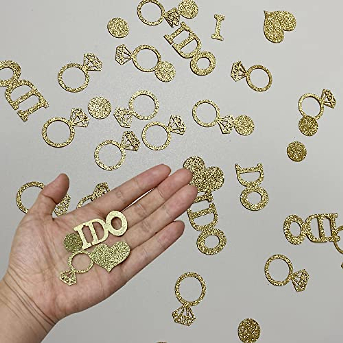 Gold Wedding Table Confetti, Bachelorette Engagement Party Decorations, Glitter Paper Diamond Ring,I Do and Hearts Confetti Scatter for Bridal Shower Decor 1.18 inch,1.18 inch,1.57 inch,0.59 inch