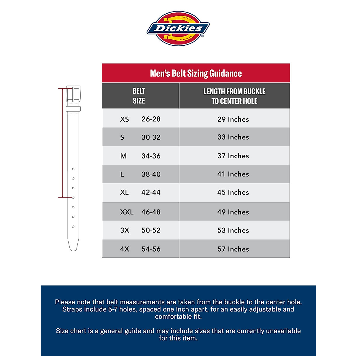 Dickies Men's 100% Leather Jeans Belt with Reinforced Double-Stitched Edge and Prong Buckle