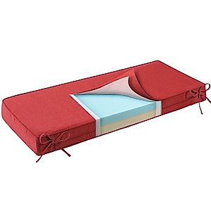 SUNROX Gel Memory Foam Bench Cushion with Ties, Ultra Durable Water Resistant FadeShield Outdoor/Indoor Universal Bench Seat Pads 48 x 16 x 4 inch, Burgundy