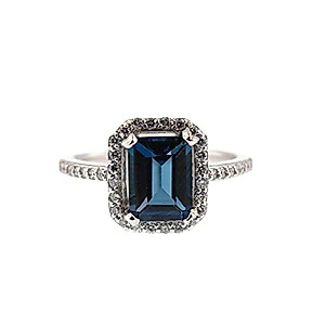 4.00 Carat Emerald Cut Synthetic Blue Sapphire & Diamond Halo Engagement Ring In 14K White Gold Plated (11.5)