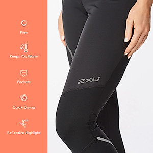 2XU Women's Ignition Shield Compression Tights - Powerful Support & Warmth - Black/Black Reflective - Size Small