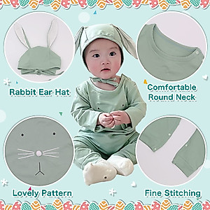 XIFAMNIY Easter Outfits Baby Girls Boys Bunny Romper Bodysuit Jumpsuit Infant Newborn with Rabbit Hat