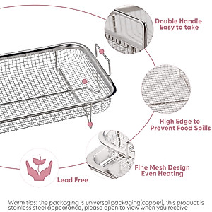 Stainless Steel Air Fryer Basket for Oven, Air Fryer Crisper Tray & Basket with Tongs, 12.8" x 9.6" x 2.3" Oven Air Fry Mesh Basket Set, Oven Air Fryer Basket Set for Chicken/Roasting/French Fry