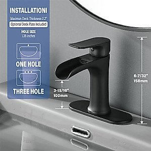Yundoom Matte Black Bathroom Faucet,Bathroom Sink Faucet,Waterfall Bathroom Faucet,Single Hole Or 3 Hole Bathroom Faucet with 4 Inch Deck Plate,Farmhouse Rv Brass Bathroom Faucet,BF02.
