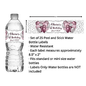 Personalized Water Bottle Labels, Birthday Party Favors, Balloon Design, Pack of 25 Peel and Stick Waterproof Wrappers