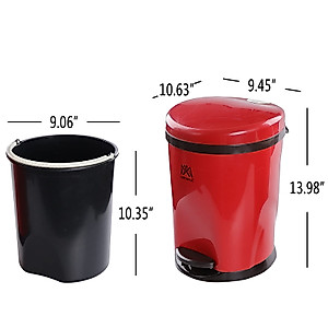 Ewingger 10 L Round Pedal Garbage Can, 3 Gallon Plastic Foot Operated Trash Can, Red Small Waste Basket