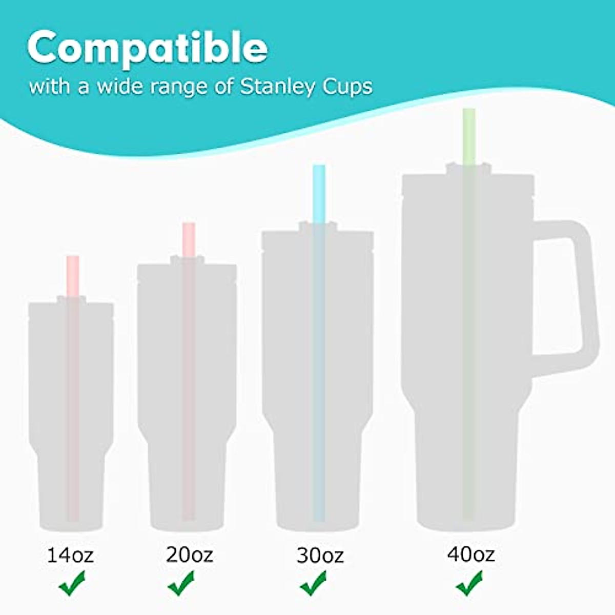 6 Pack Silicone Replacement Straws for Stanley Adventure Quencher 40oz Travel Tumblers, Reusable Straw with 2 Silicone Bumper Boot for Stanley, Compatible with Stanley 40oz Cup Accessories, BPA Free