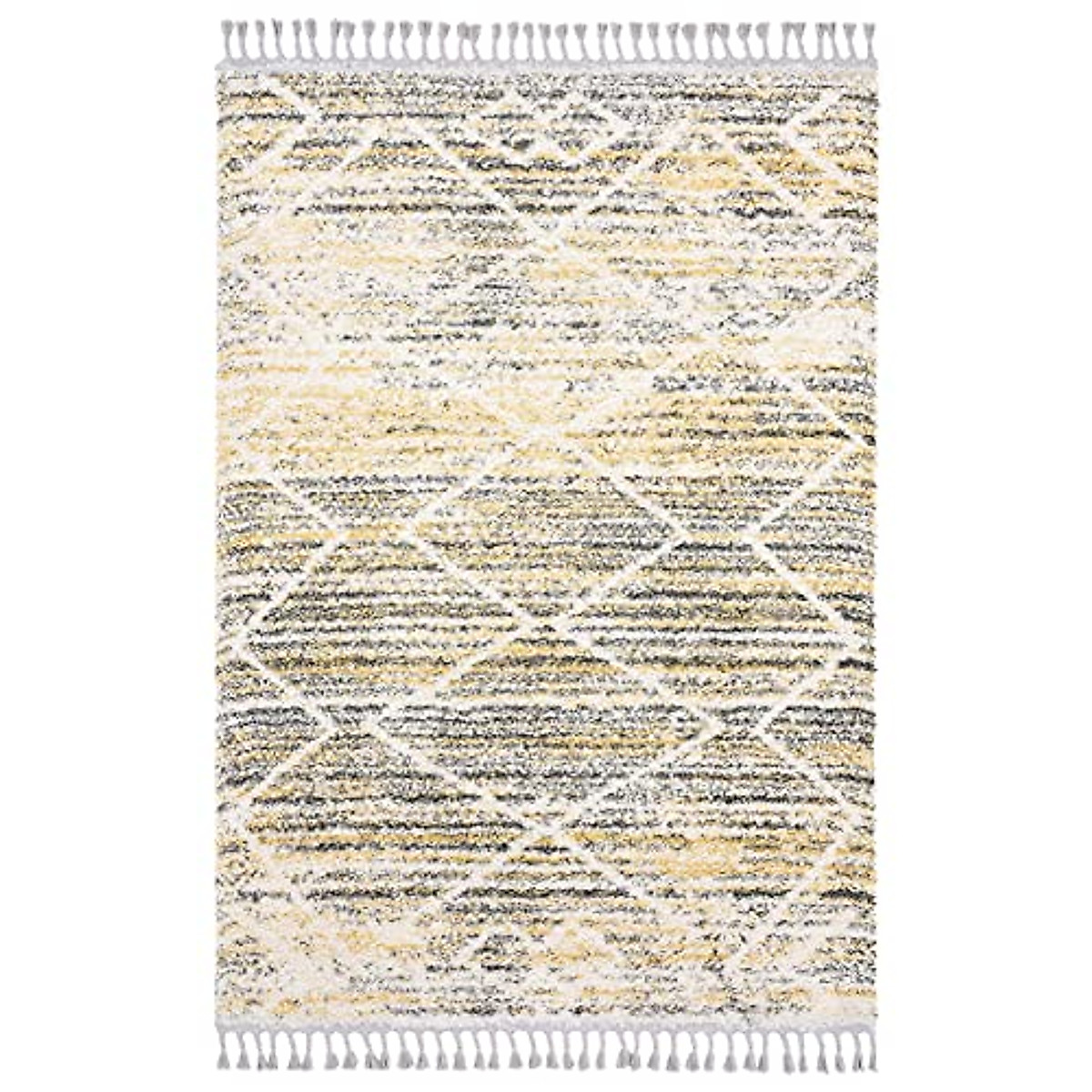 Abani Modern 5'3" X 7'6" Grey, Cream & Yellow Shag Area Rug Rugs Plush Contemporary Boston Collection Tassel Rug