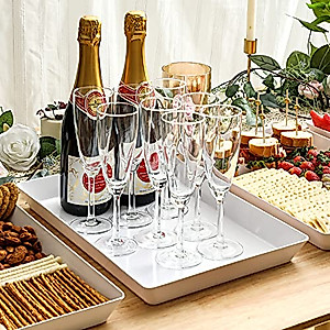 4 Pack, 16" x 11" Large White Serving Trays Set - Reusable Plastic Serving Platters for Cookie, Appetizer, Charcuterie, Snack, Dessert, Party Food Display - Stackable Kitchen CounterTop Tray, BPA Free