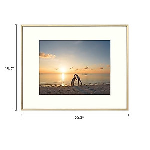 Golden State Art, Gold 16x20 Aluminum Frame for 16 x 20 Picture or 11x14 Photo with Mat - Shatter - Resistant Glass - for Wall Mount Decoration - 1 Pack