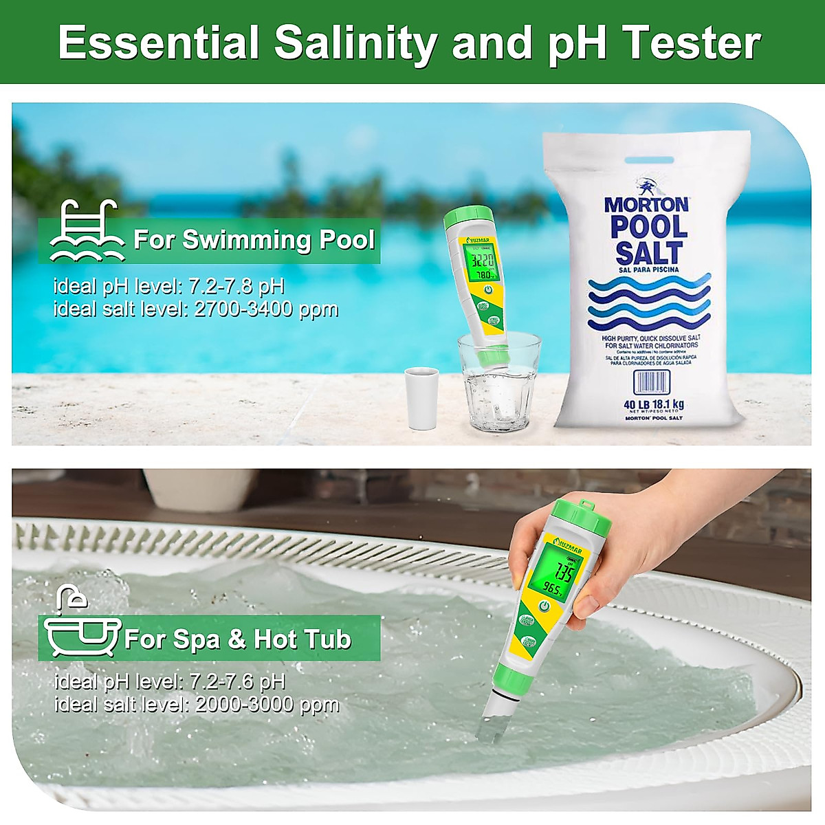 UIUZMAR Pool Salt Tester pH Meter for Saltwater Pool Digital Salinity Meter for Swimming Pool Hot Tub Spa Aquarium PPM EC Meter for Hydroponic Nutrient Solution TDS Meter for Drinking Water, RO System