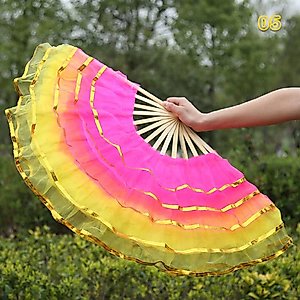 LORGL Hand Fan 19 Styles Colorful Folding Flexible Dyed Silk Fan Folding Fan Hand Held Chinese Style Handmade Yangko Dance Performance Props