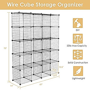 Karl home 20 Cubes Wire Cube Storage Organizer, Modular Closet Cabinet Stackable Cube Shelving Shelves Unit, Plastic Portable Bookshelf Bookcase for Office Bedroom Bathroom Living Room 14"x14" Black