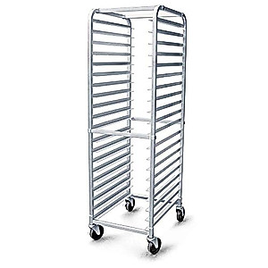 New Star Foodservice 36527 Commercial-Grade Aluminum 20-Tier Sheet Pan/Bun Pan Rack, 26" L x 20" W x 69" H with Brake Wheels