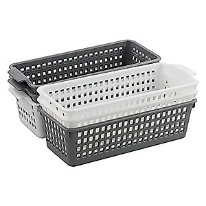 Vcansay Plastic Small Slim Rectangle Storage Baskets, 6 Packs