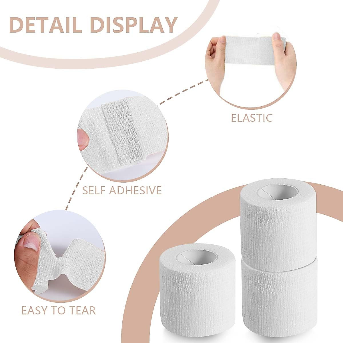 KISEER 15 Pack 2 Inch x 5 Yards White Self Adhesive Bandage Breathable Cohesive Bandage Wrap Rolls Elastic Self-Adherent Tape for Stretch Athletic, Sports, Wrist, Ankle