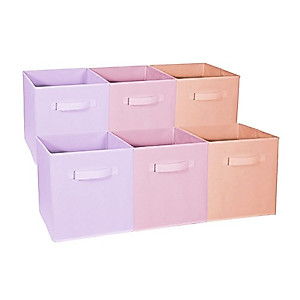 Sorbus Kids Pink Dresser with 8 Drawers + 11 Inch Pink, Purple, & Orange Cube Storage Bins (6 Pack) Bundle - Matching Set - Storage Unit Organizers for Clothing - Bedroom, Kids Rooms, Nursery, & Close