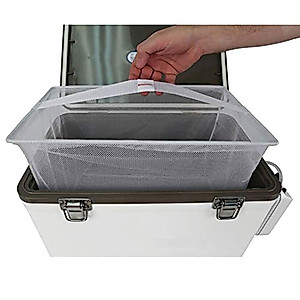 Engel 30qt Live Bait Cooler Box with 2nd Gen 2-Speed Portable Aerator Pump and 4 x Fishing Rod Holder Attachments. Fishing Bait Station and Minnow Bucket in LBC30-RH in White
