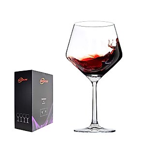 KOSIUN, Wine Glasses, Hand Blown,Large Bowl, Lead-Free Crystal, Long Stem, 23-Ounces, Burgundy, Set of 4