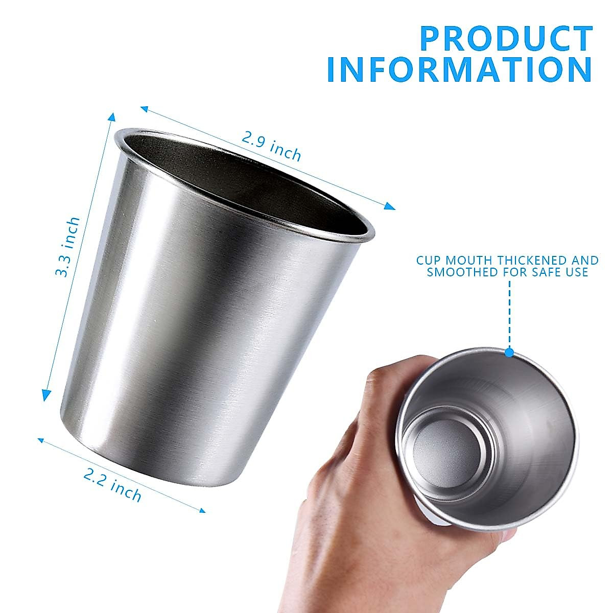 KISEER 5 Pack 8 Ounce Stainless Steel Pint Cups Shatterproof Cup Tumblers Unbreakable Metal Drinking Glasses for Bar, Home, Restaurant