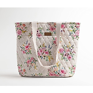 Maison d' Hermine Shopping Bag Cotton Quilted Tote Bag with Zipper Pockets & Small Pouch Shoulder Grocery Bag for Gifts Beach Travel Perfect for Men Women (Sweet Rose Lavender - Lush)