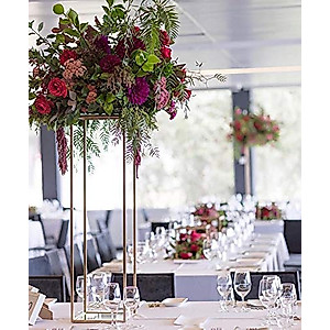 Everbon Pack of 2 31.5 Inch Tall 9.84 Inch Diameter Gold Floor Vases Flowers Vase Metal Column Wedding Centerpiece Stand Display Rack Marriage Aisle Decoration Pillar for Event Party Decor