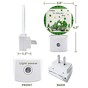 Night Light Plug into Wall, LED Nightlights St. Patrick's Day Green Truck Gnome Shamrock Linen Small Nightlight Auto Dusk-to-Dawn Sensor Lamp LED Night Lights for Kid's Bedroom, Bathroom
