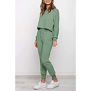 ZESICA Women's Long Sleeve Crop Top and Pants Pajama Sets 2 Piece Jogger Long Sleepwear Loungewear Pjs Sets,Green,Large