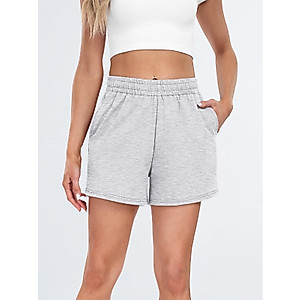 AUTOMET Womens Sweat Shorts Casual Summer Drawstring Comfy Elastic High Waist Running Clothes with Pockets Grey M