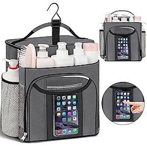 Attmu Large Capacity Portable Shower Caddy Dorm for College Essentials, Separate Compartment Hanging Toiletry Bag for College Student Camping Gym Travel Essentials (Gray)