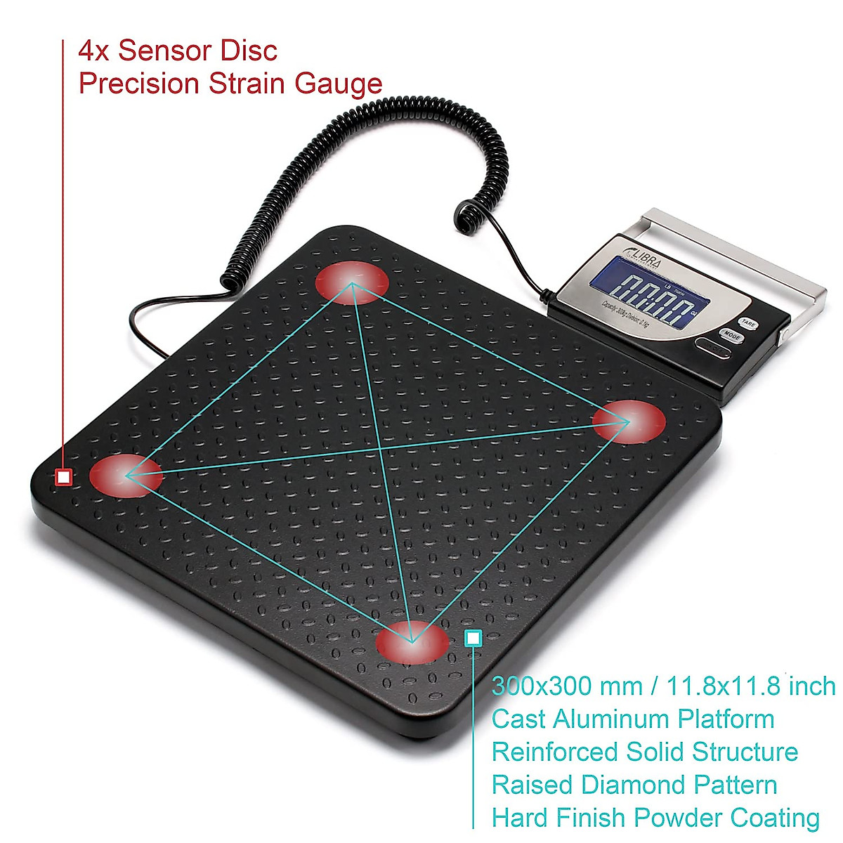 660 lb (300 kg) Digital Heavy Duty Postal Shipping Scale, Cast Aluminum Pan, Backlit LCD, AC Adapter, Multi Weight Unit, Capacity: Max 300 kg (660 lb), Min 0.5 kg (1.1 lb), Division 0.1 kg / 0.1 lb