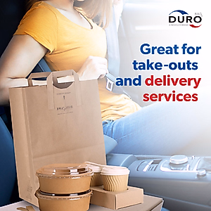 Duro 70# Large Brown Paper Bags with Handles Bulk 50 Count, 12 x 7 x 17 Inches, Blank Brown Grocery Bags with Handles, Paper Sacks for Recycling